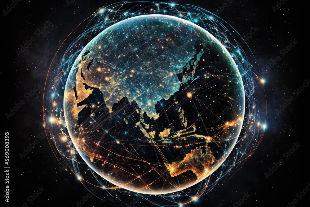 Communication and satellite links around the earth. What makes around ...