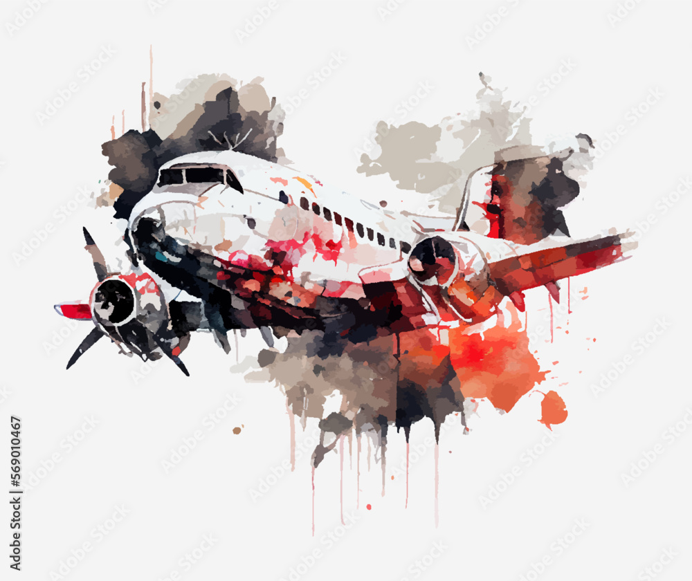 Colorful airplane in watercolor style isolated on white background ...