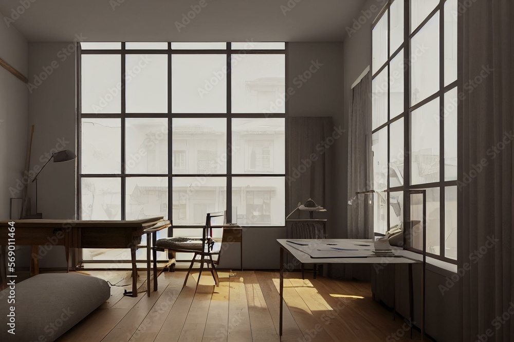 Interior designer's working table, an architectural plan of the house ...