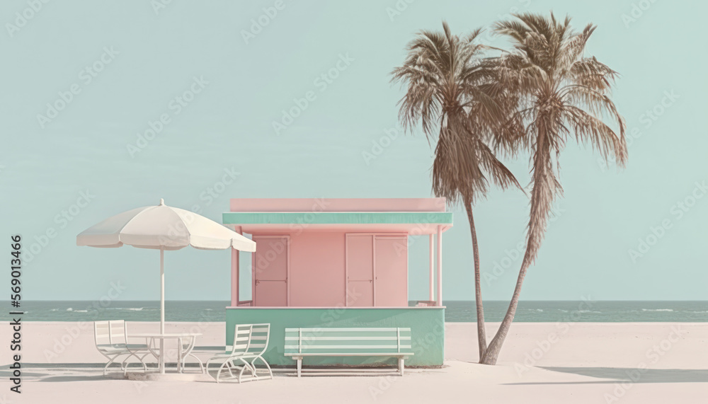 Pastel colors of tropical beach drawing background. Summer holiday and ...