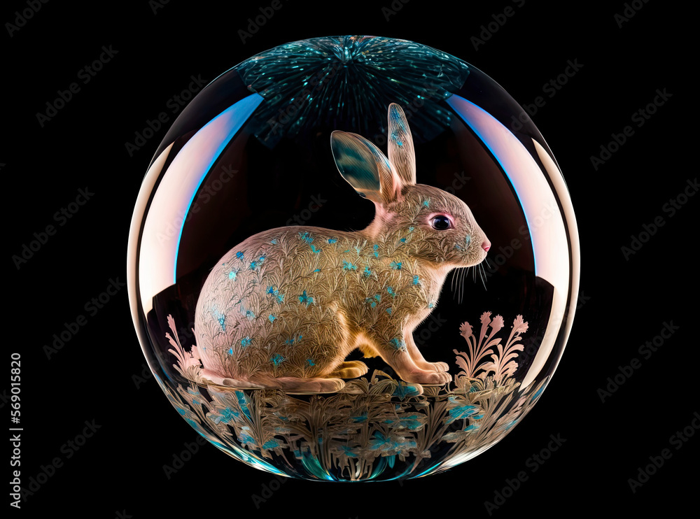 Chinese New Year zodiac year of the Rabbit 2023 in a glass orb ...