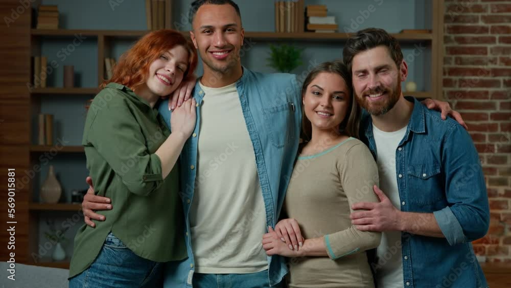 Vídeo do Stock: Group portrait four diverse multiethnic people african ...