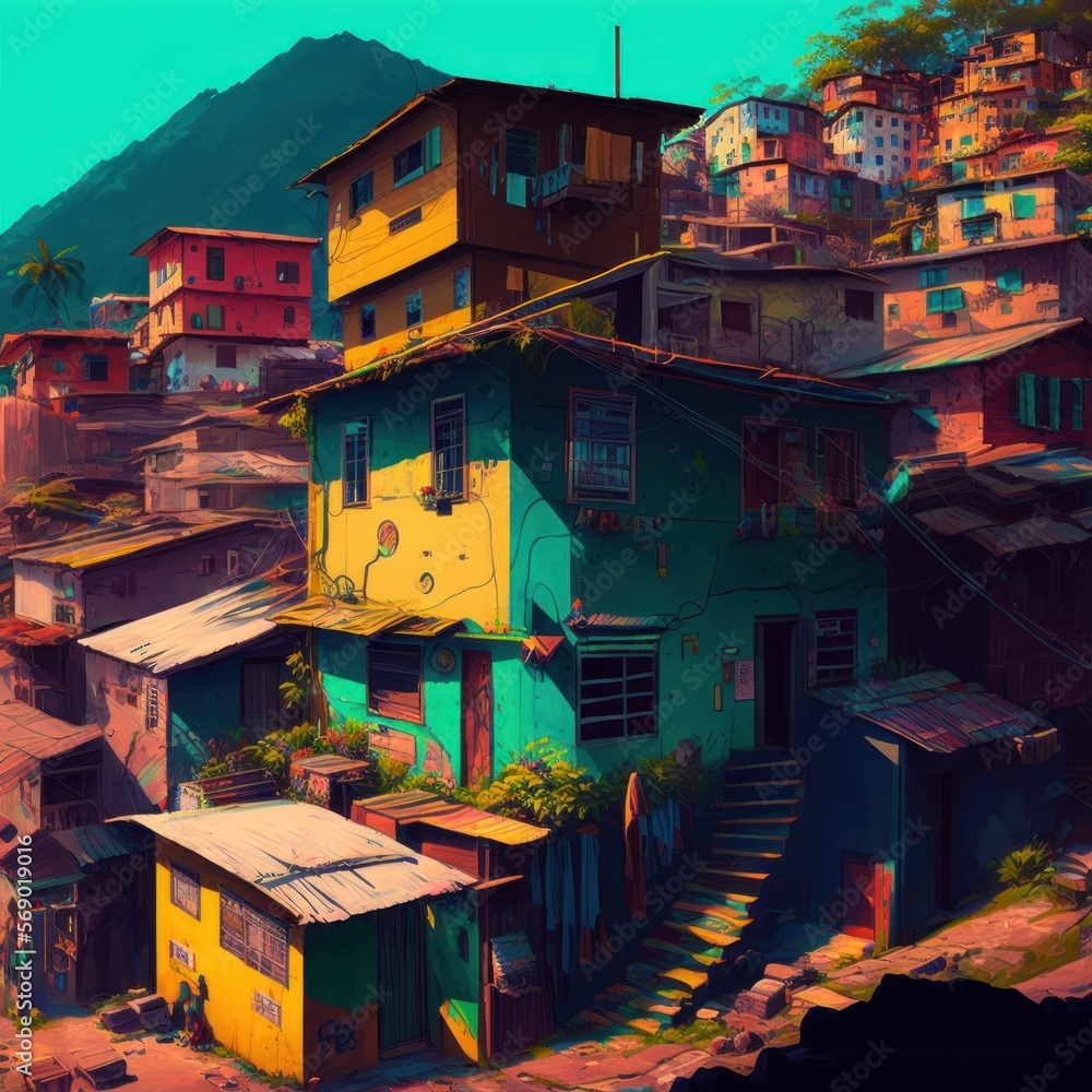 favela, favelas do rio, isometric, axonometric, pintura colorida ...