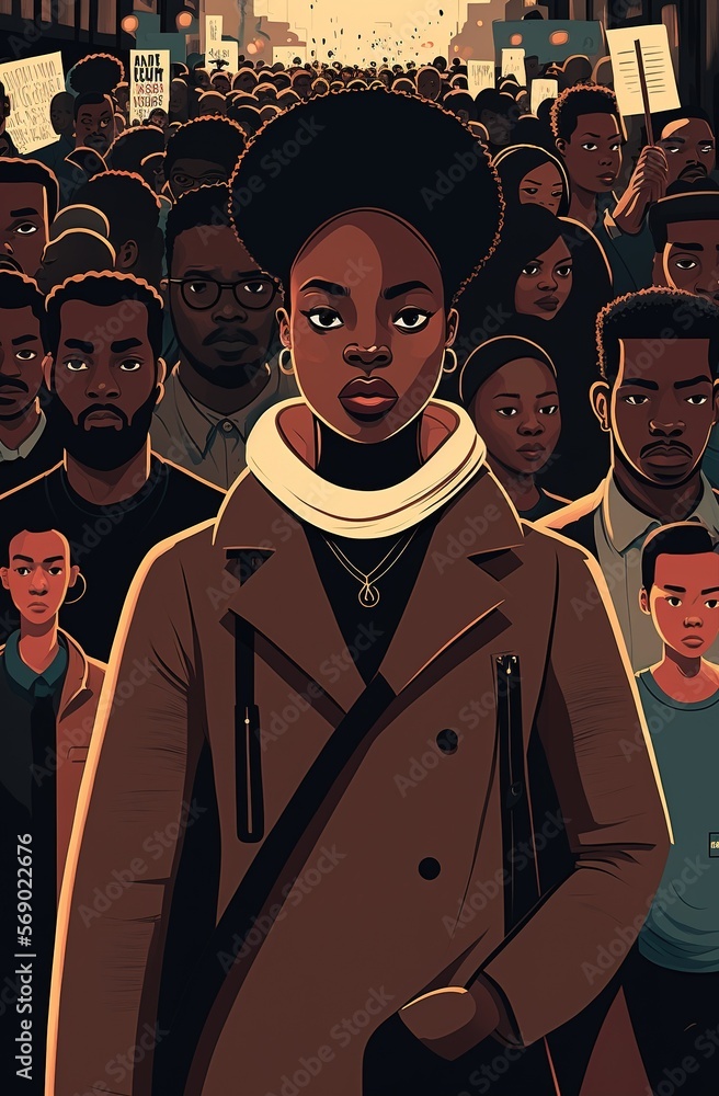 African American Activist Woman During Protest In The Street Generative Ai Vertical