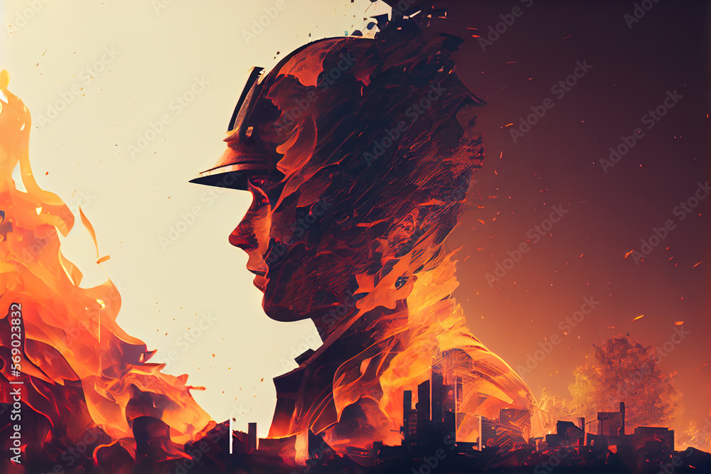fictional character, Firefighter with helmet and uniform double ...