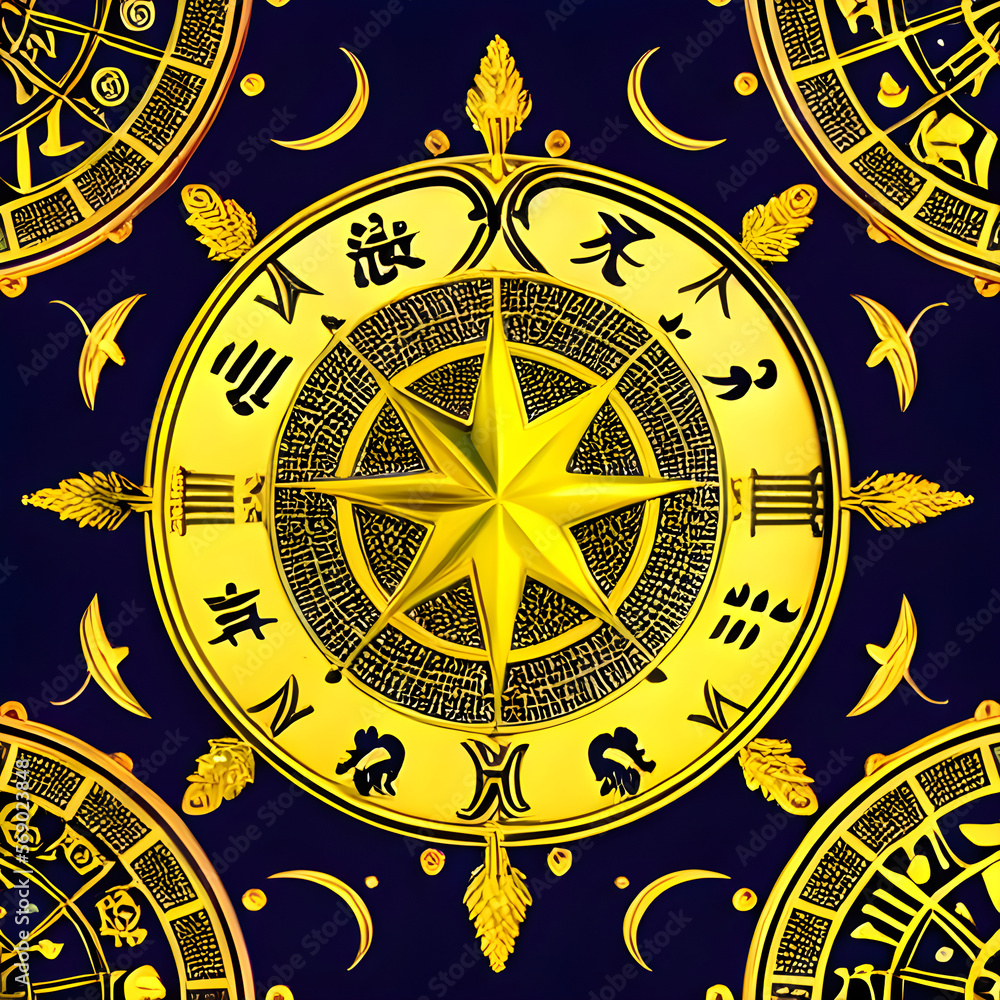 golden compass with zodiac inspiration (created with Generative AI ...