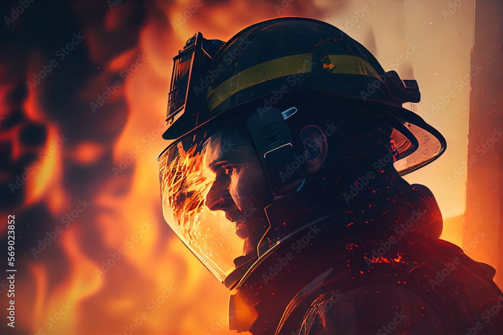 fictional character, Firefighter with helmet and uniform double ...