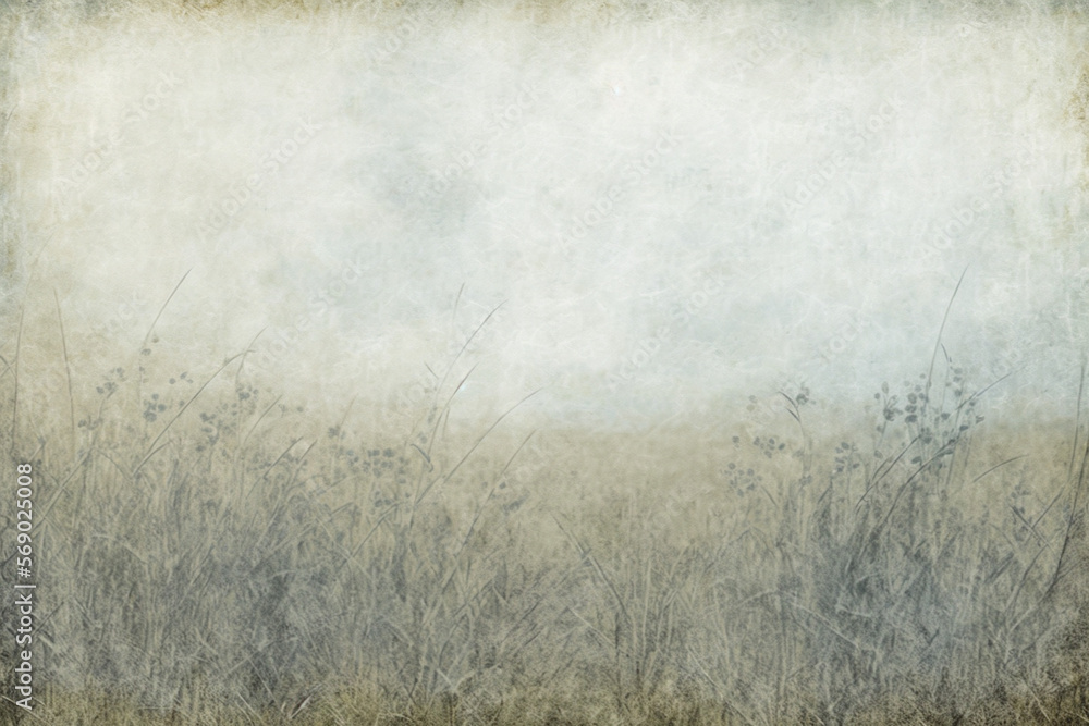 Abstract prairie grassland field vintage illustration, bleak cloudy ...