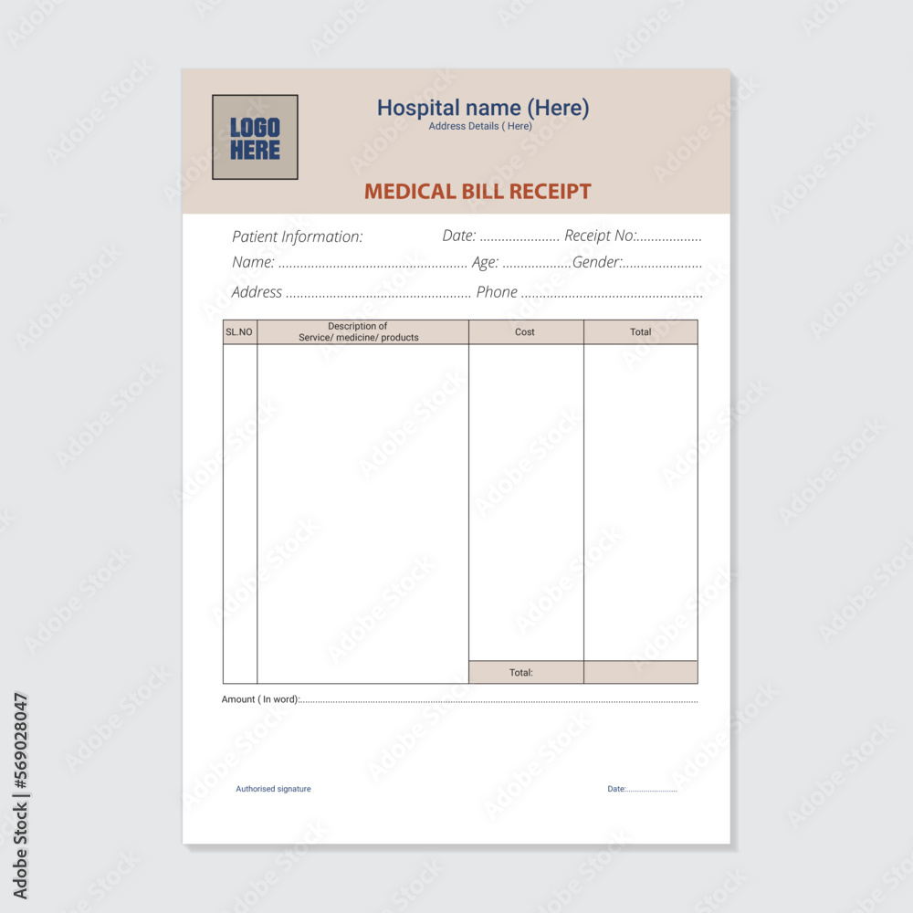 Medical bill receipt vector illustration template ready to print Stock ...