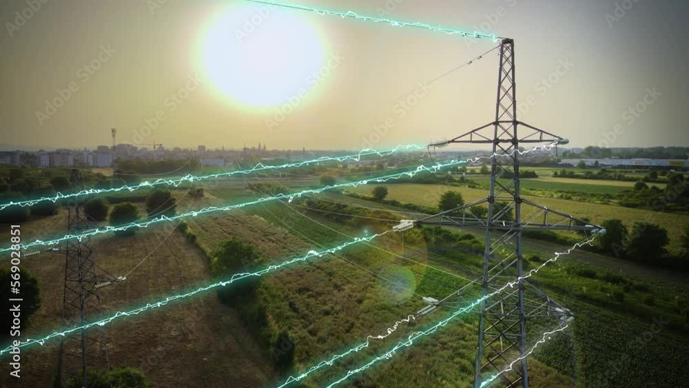 Stockvideon Aerial view of Power transmission lines and electricity ...