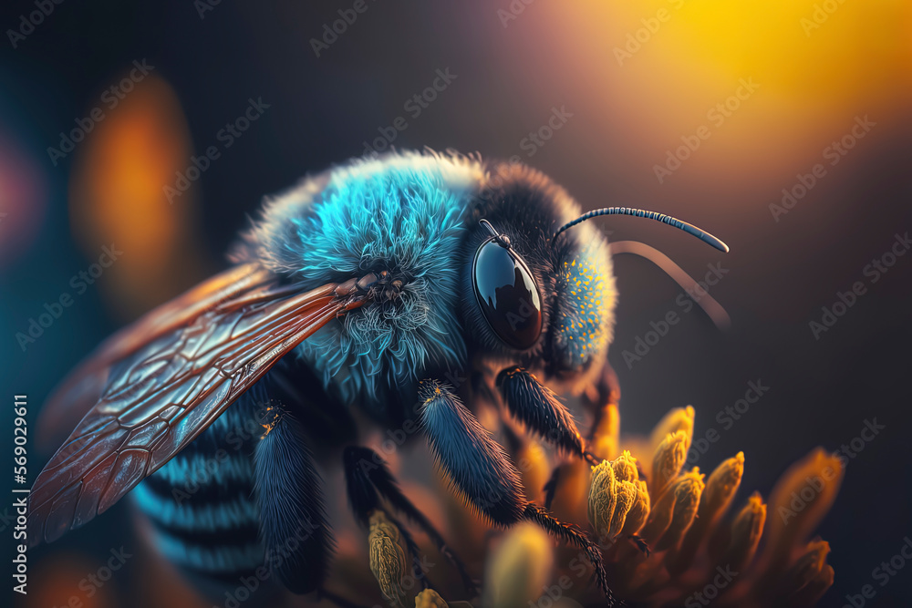 Bee, extreme close-up, Honey bee macro. Wildlife photography. AI ...