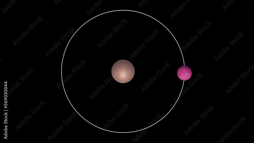 Ball orbiting sphere. Object revolving around a center mass and rotating in circular motion path ...