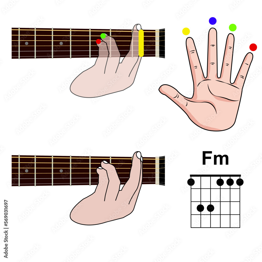 Guitar Chord Basic and Hand Position for Guitar Chord vector. isolated ...