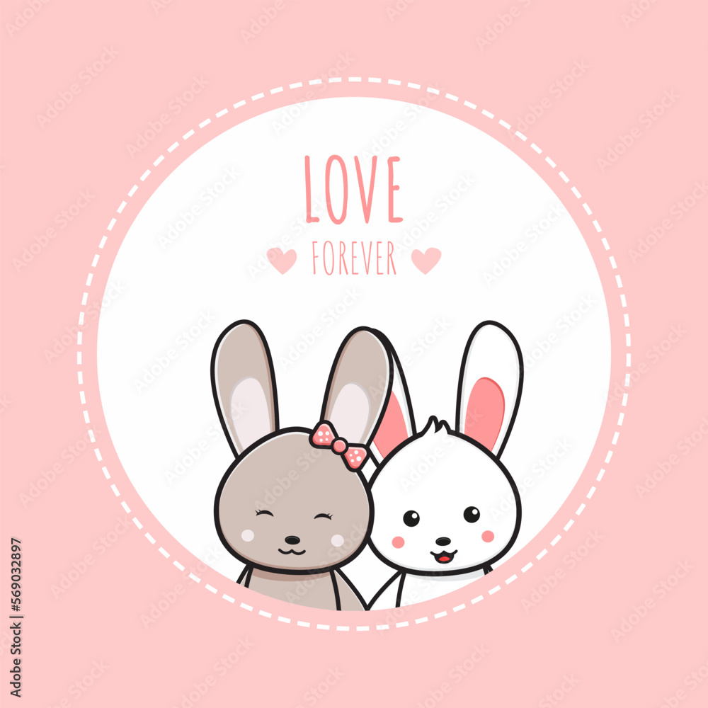 Cute rabbit bunny couple love forever wallpaper icon cartoon ...