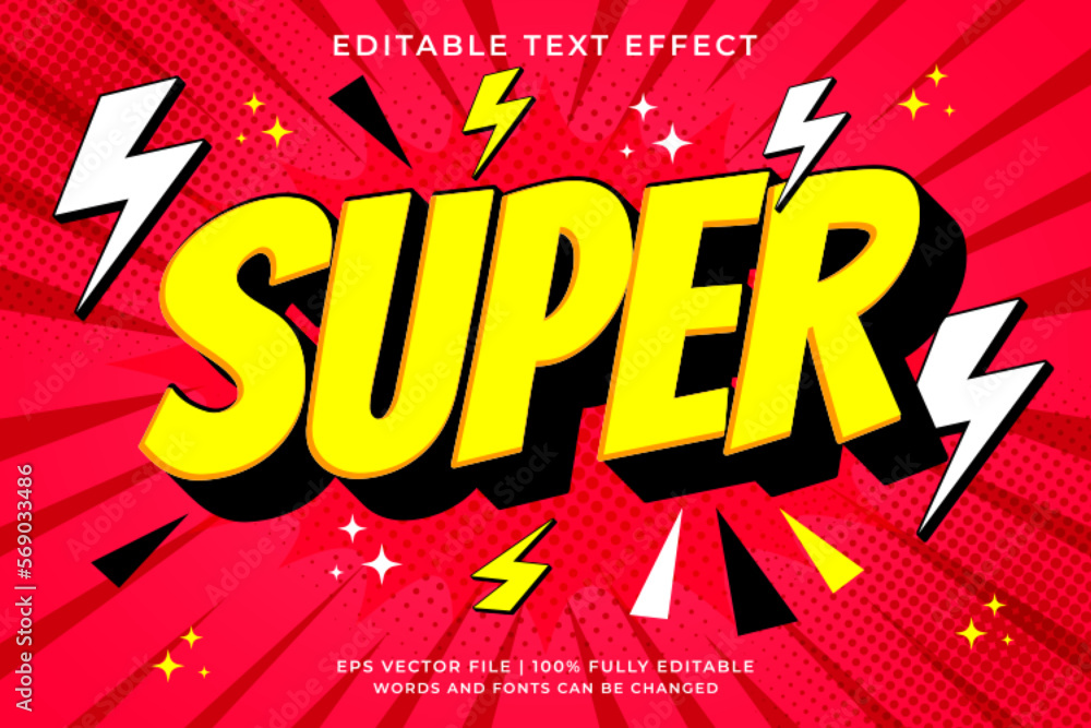 Super comic editable text effect Stock Vector | Adobe Stock