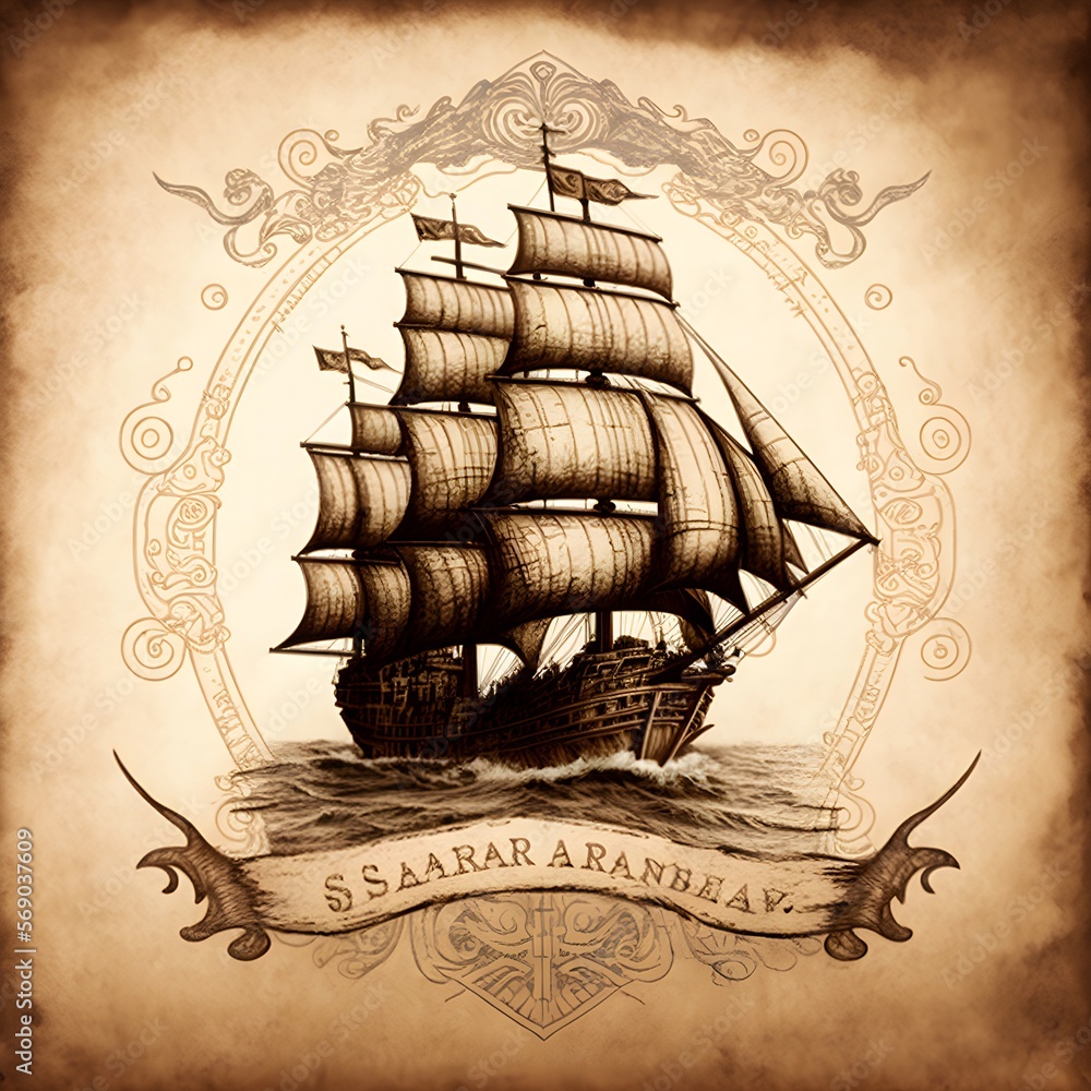 sea raiders logo sketch of a galleon art by Leonardo da Vinci Stock ...