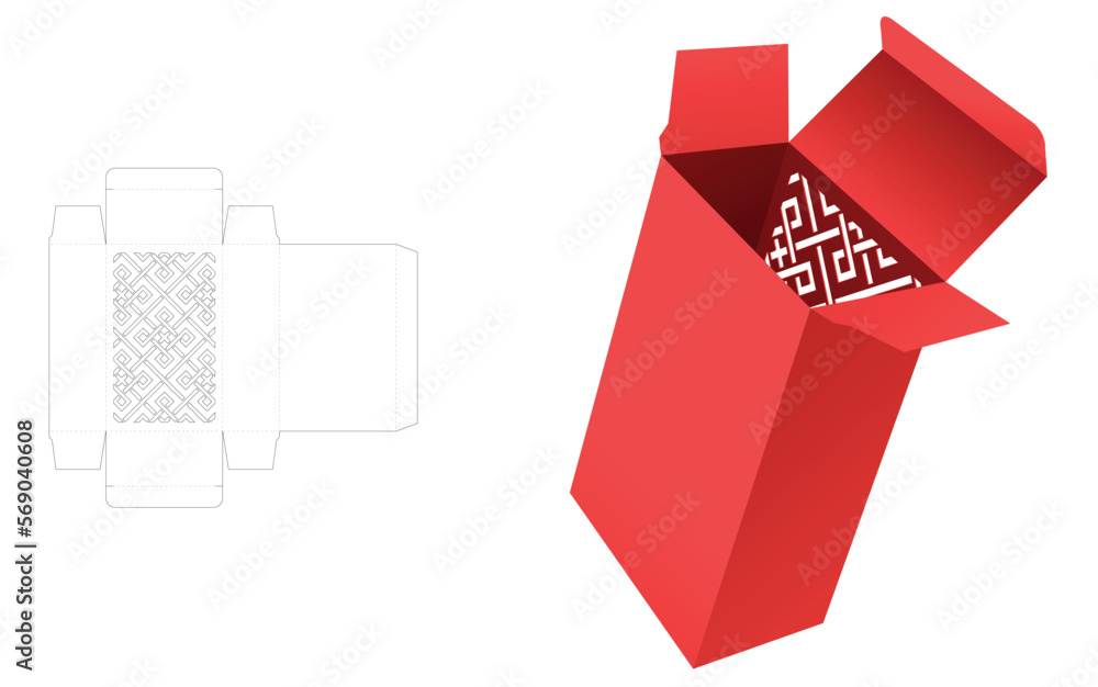 box with stenciled pattern die cut template and 3D mockup Stock Vector ...
