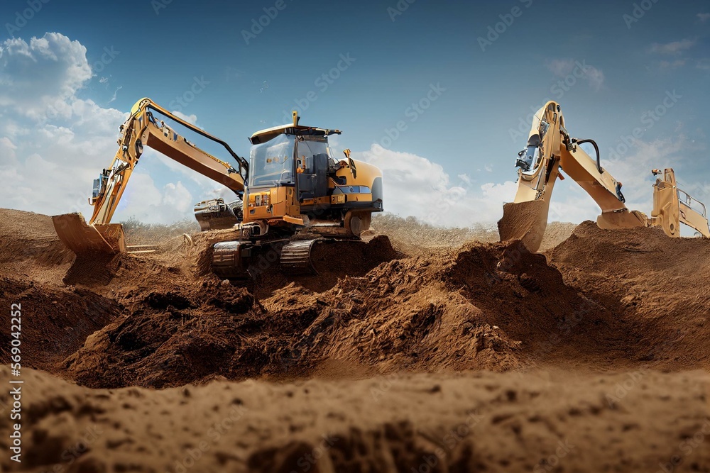 Backhoe excavator digging a trench for installation water pipeline ...
