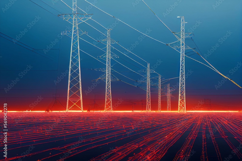 ภาพประกอบสต็อก Drone control high voltage electrical lines, camera ...