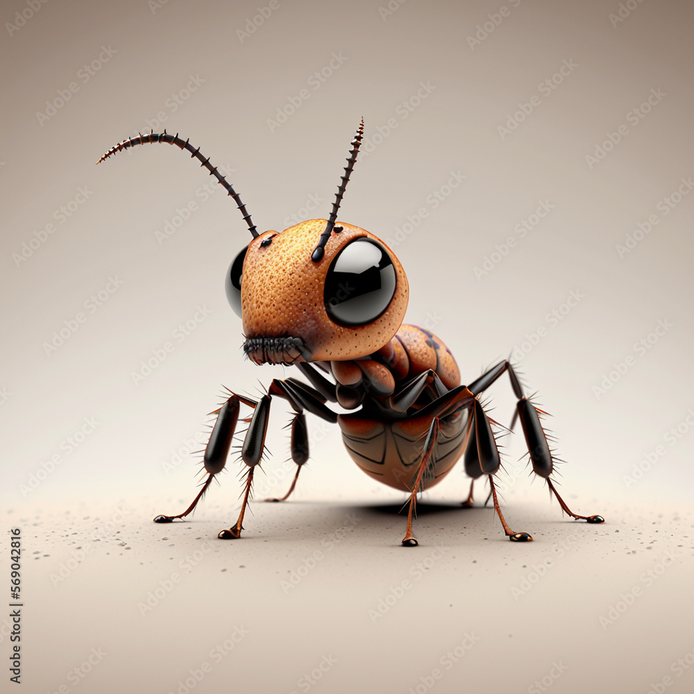 Cute brown ant 3d style cartoon with gradient background created with ...