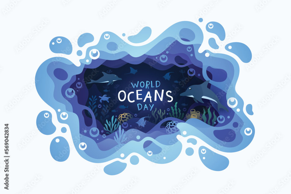 World oceans day background with environment ecosystem underwater world ...