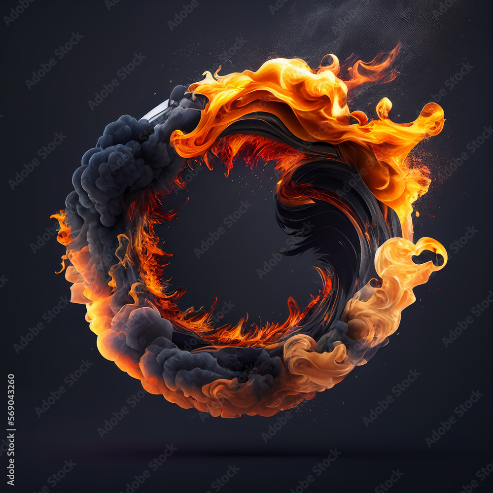 Fire flames in circle shape on black background, image ai midjourney ...