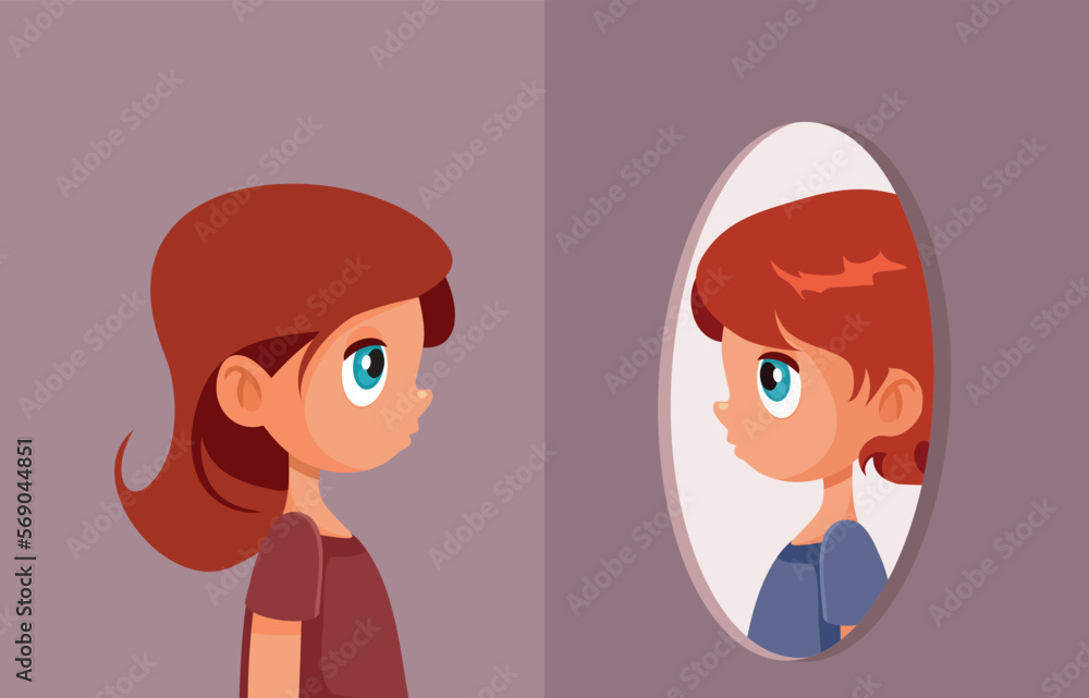 Girl Suffering from Gender Dysphoria Looking in the Mirror. Person born ...