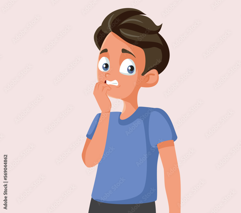 Fearful Teenage Boy Biting his Nails Vector Cartoon Illustration ...