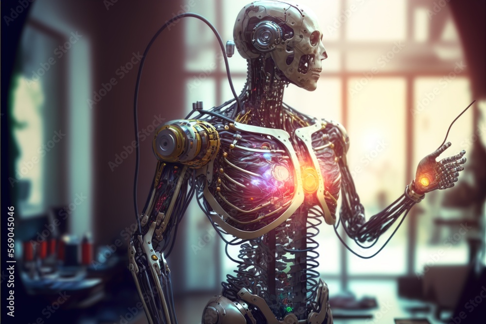 Cyborg Nuse in hospital, laboratory, futuristic created with generative ...