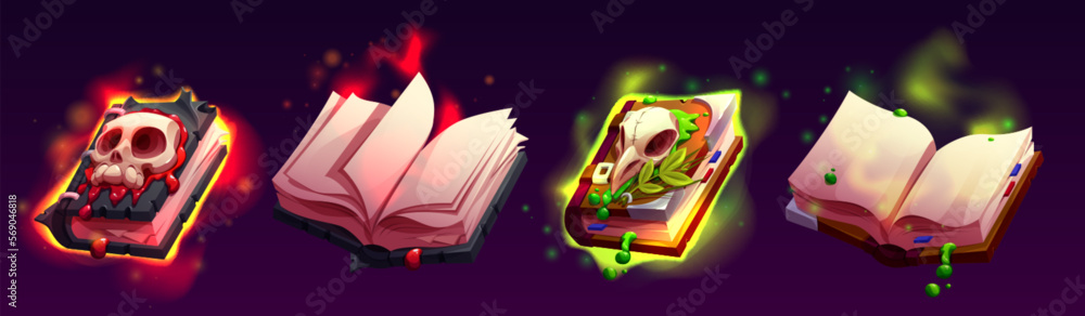 Open and closed magic spell books collection. Cartoon vector ...