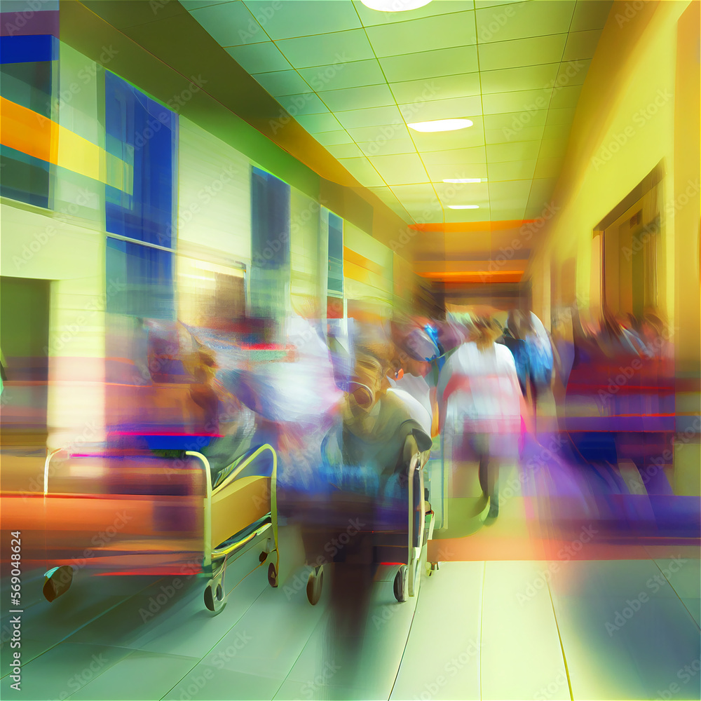 Hospital activity background with a blurry impression of a healthcare ...