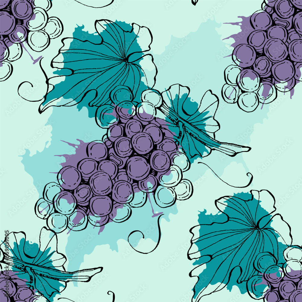Seamless pattern with grape branch. Wineyard retro wallpaper. Garden ...