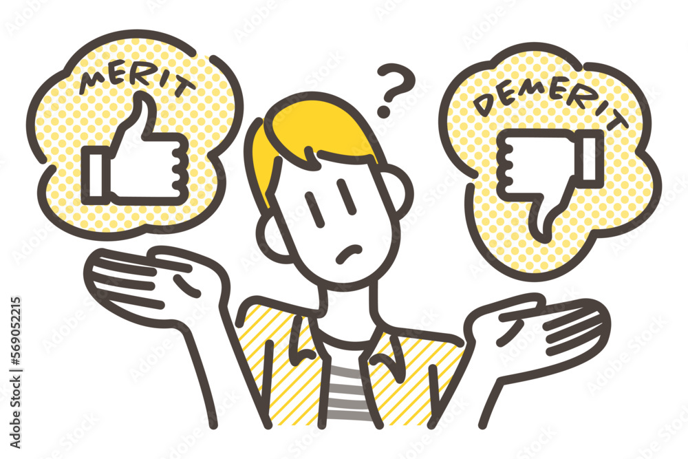 Vetor de Young man comparing advantages and disadvantages [Vector ... Vetor de Young man comparing advantages and disadvantages [Vector ...