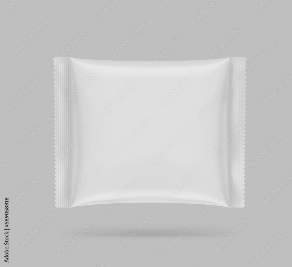 Realistic horizontal flow pack mockup. Vector illustration isolated on ...