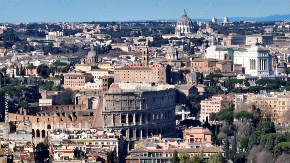 Vista aerea panoramica di tutti i principali monumenti di Roma. Zoom ...