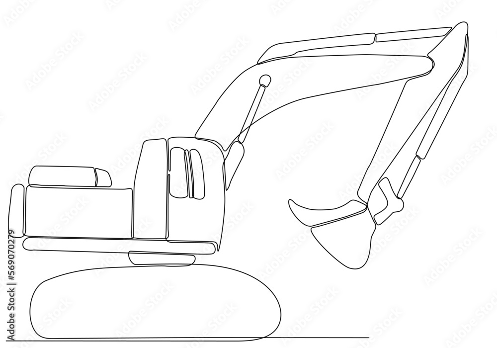 One continuous line drawing of heavy equipment for building ...