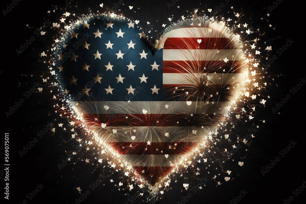 heart shape in american flag colors made by fireworks. Multicolored ...