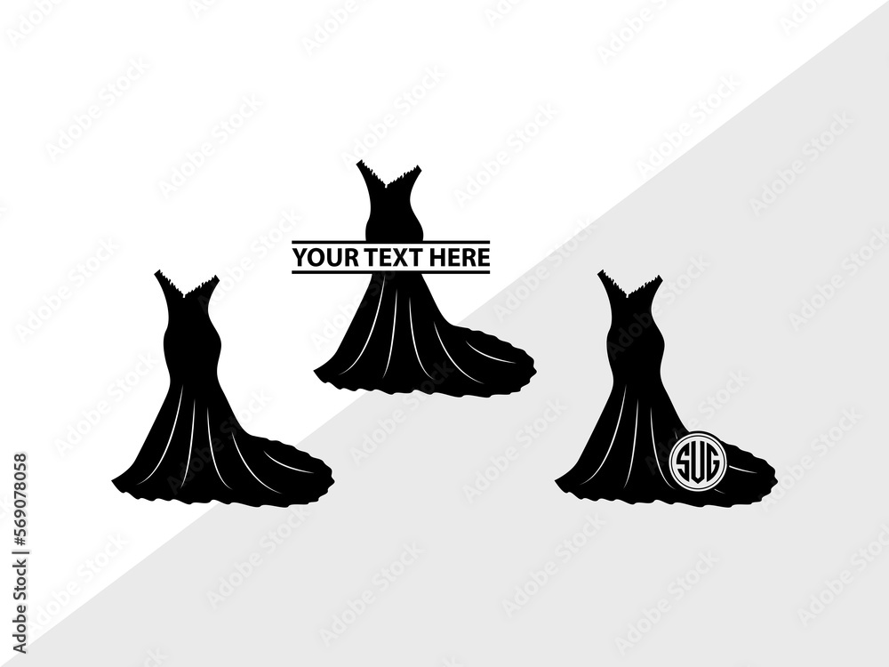 Wedding Dress Monogram, Wedding Dress Silhouette, Wedding Gown SVG ...