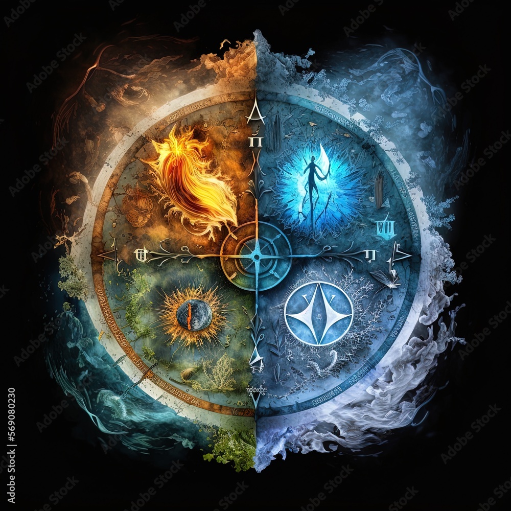 Illustrazione Stock Four elements compass. Generative AI. Colorful ...