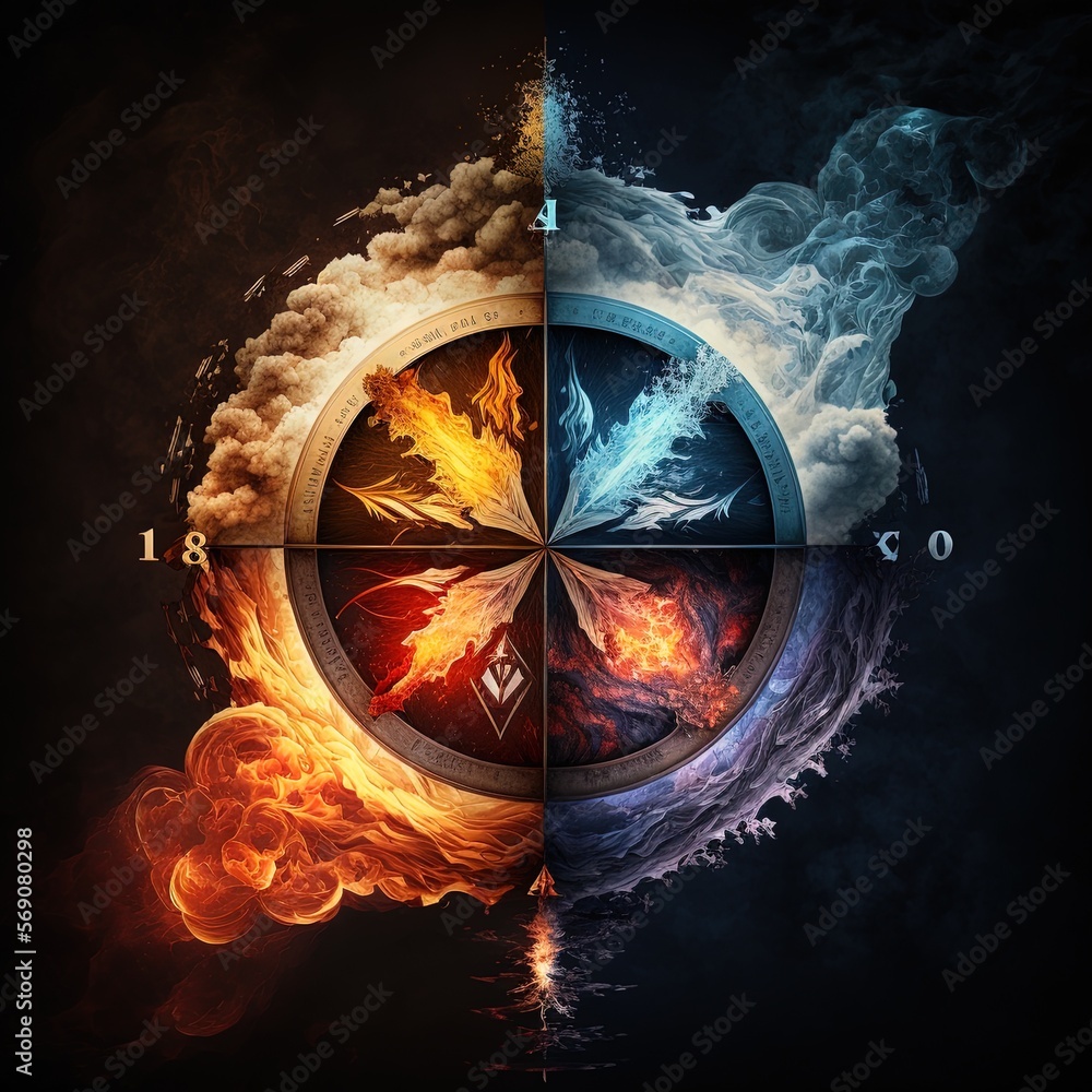 Four elements compass. Generative AI. Colorful magical fantasy compass ...