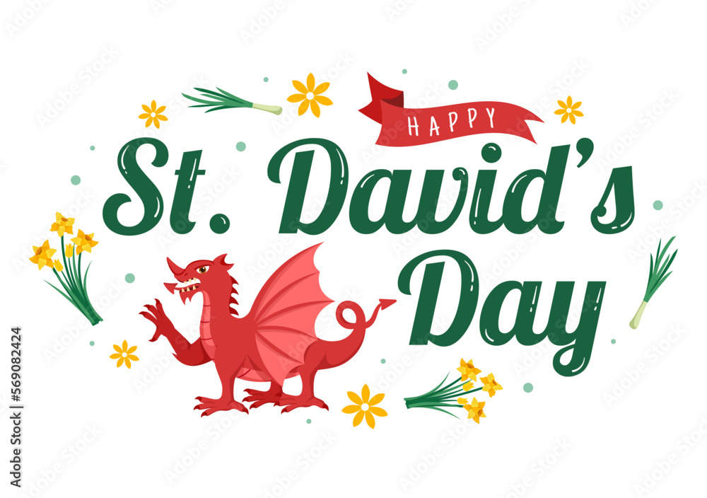 Vetor de Happy St David's Day on March 1 Illustration with Welsh ...