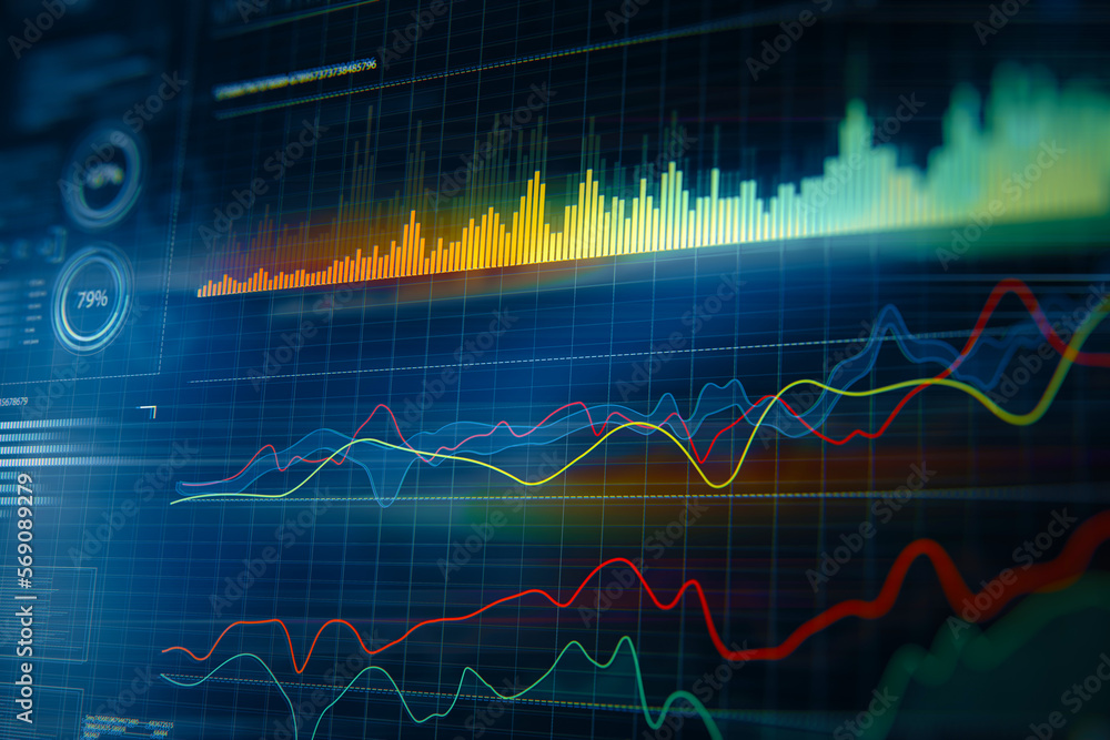 Data visualization with stock diagrams, statistic bars and charts ...
