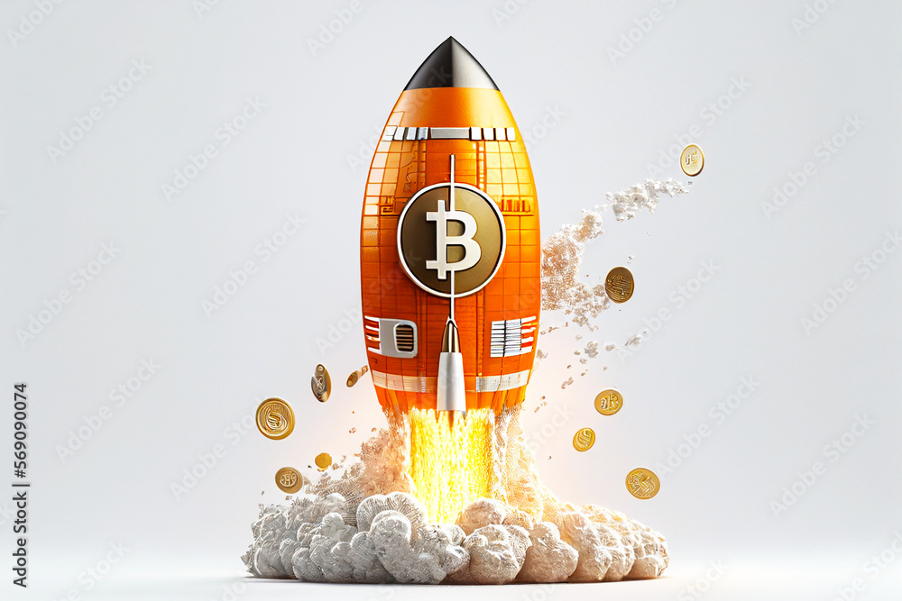 Bitcoin btc coin cryptocurrency rocket spaceship bull run white ...