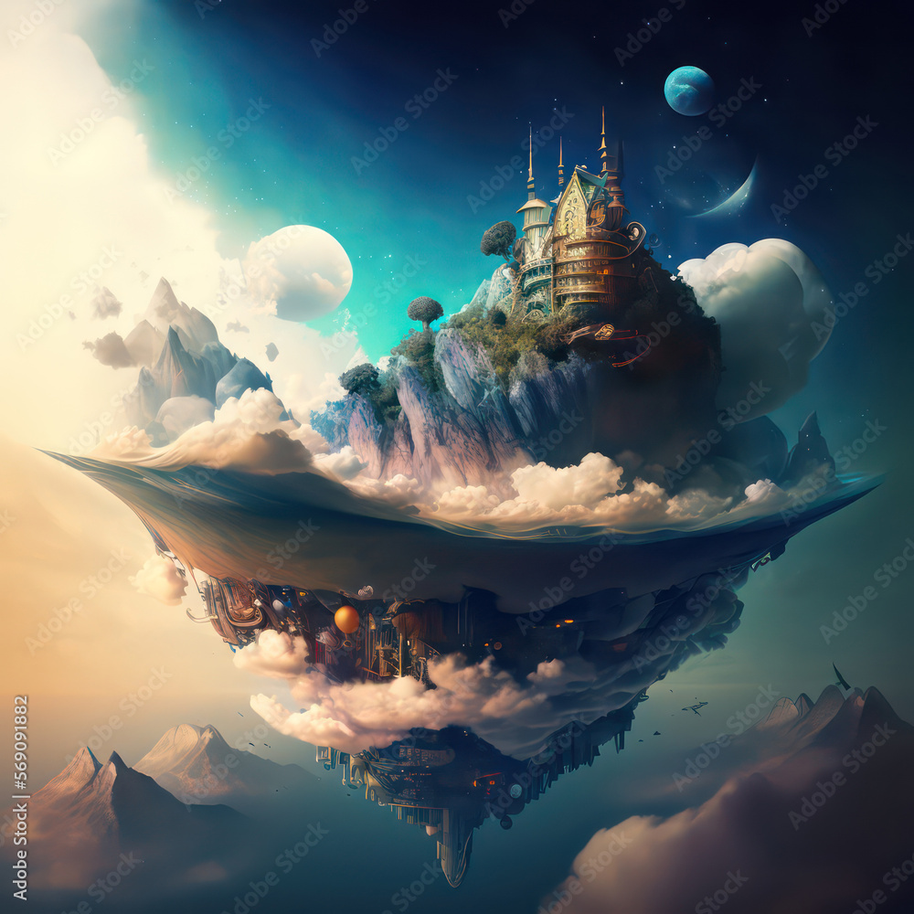 Fantasy magic sky castle on the planet in dreamy imagination theme ...
