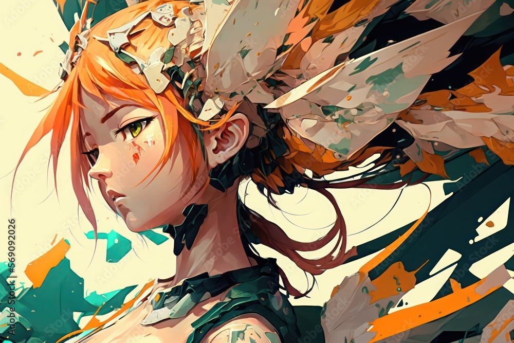 Abstract painting about anime girl with close up view at the face ...