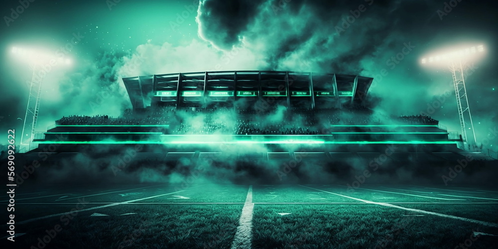 Ilustração do Stock: American football stadium field with smoke and ...