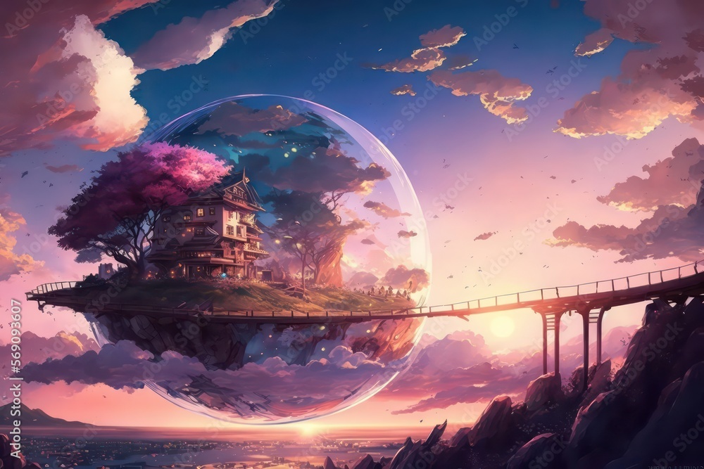 Beautiful abstract magic sky castle. Wallpaper art of landscape ...