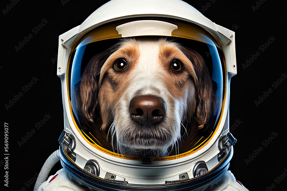 Dog astronaut in space. Space dog in a spacesuit with space background ...