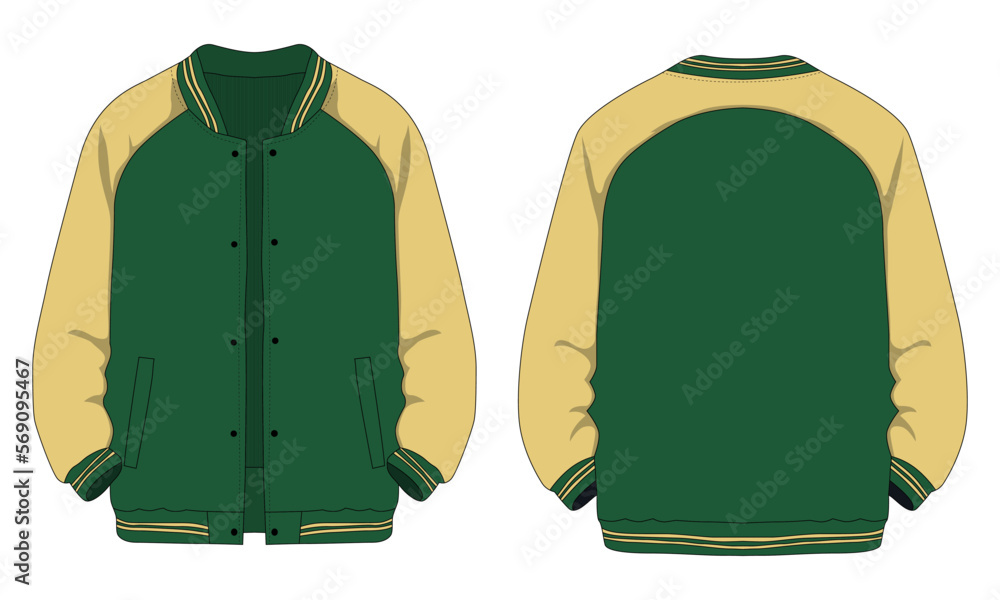 Varsity jacket template front and back view. Vector illustration Stock ...