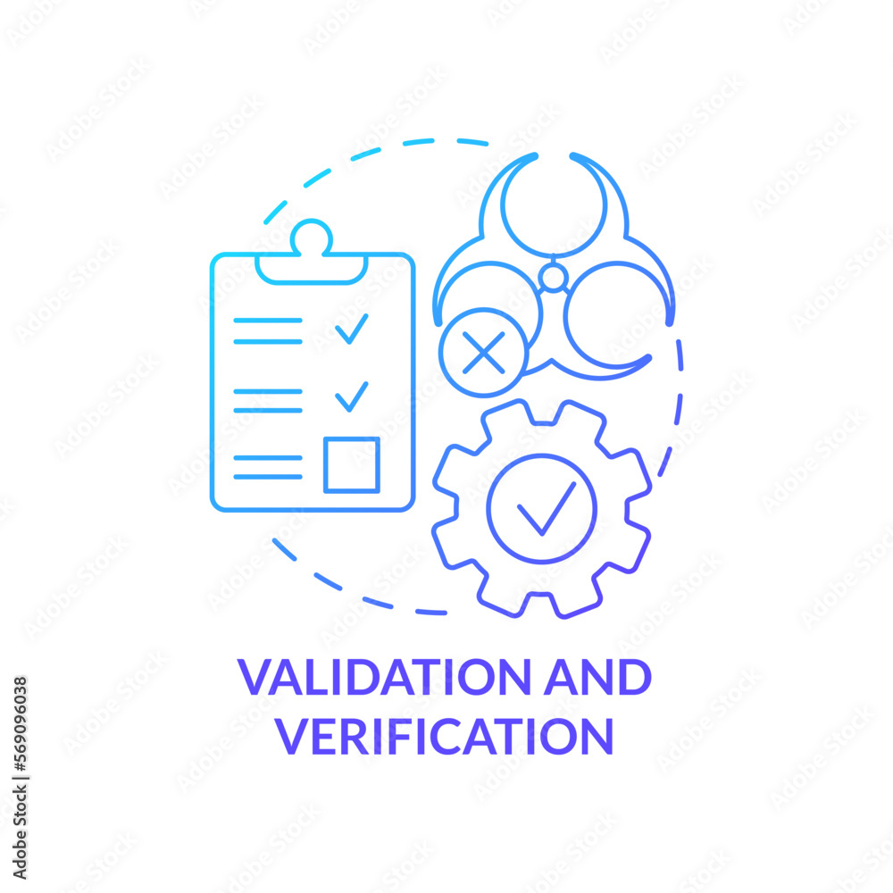 Validation and verification blue gradient concept icon. Checkup action ...